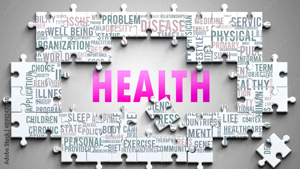 Health as a complex subject, related to important topics. Pictured as a ...