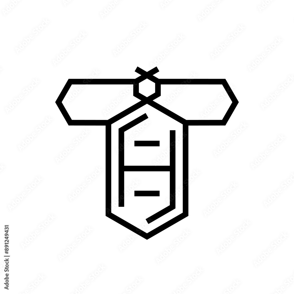 alphabet letter h hexagon shape honey bee logo outline stroke vector ...
