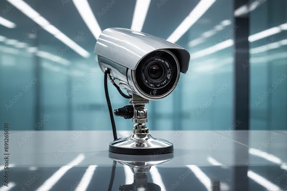 CCTV Camera on a Reflective Surface: A CCTV camera mounted on a ...