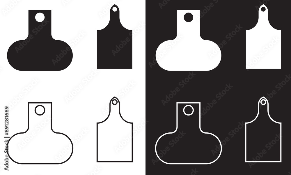 Set of Cow Tags icons. Ear tag signs beefs symbols. Ear tags for cattle ...