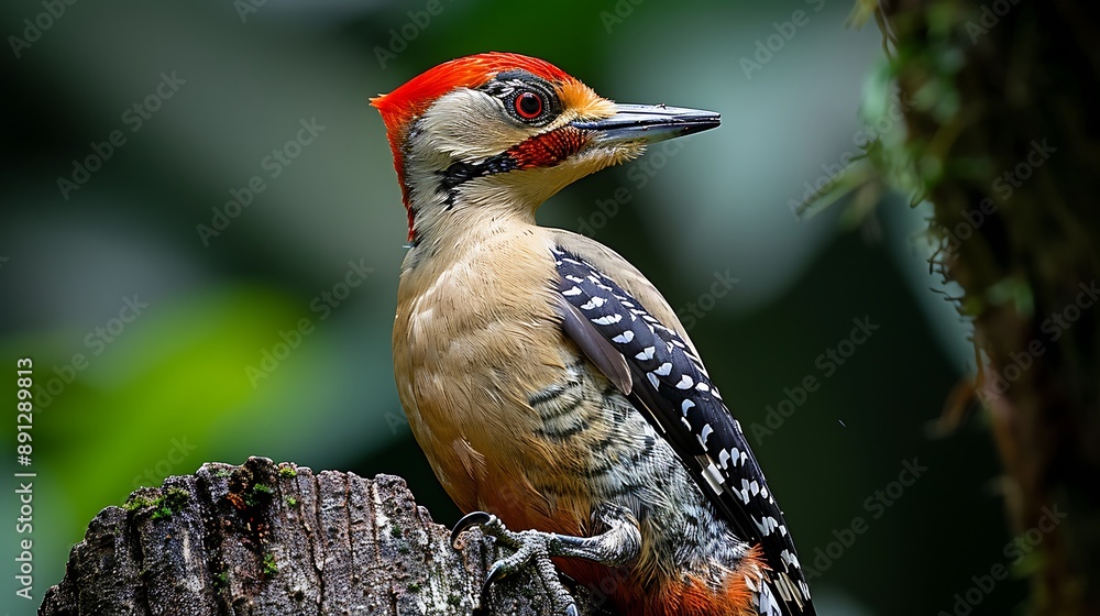 Rednecked Woodpecker Campephilus rubricollis clinging to a tree trunk ...