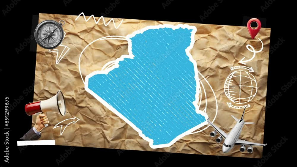 Contemporary art collage of Algeria map with black and green screen ...