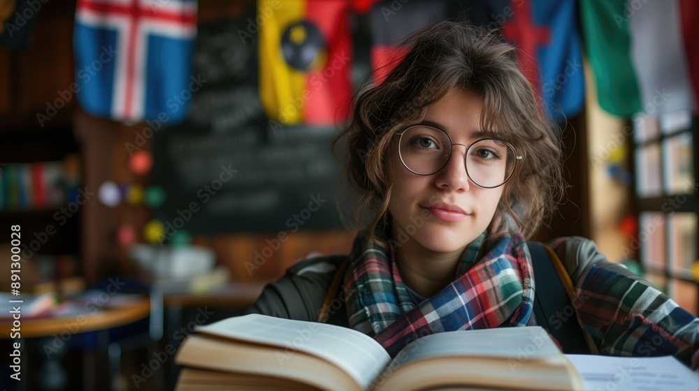Young student reading a book in a multicultural classroom with various ...