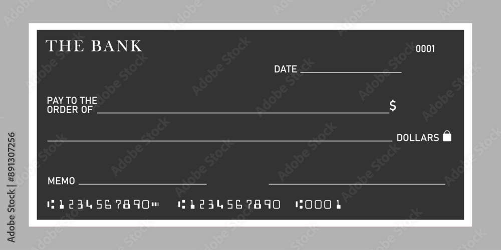 Black blank check template vector. Blank check - vector illustration ...