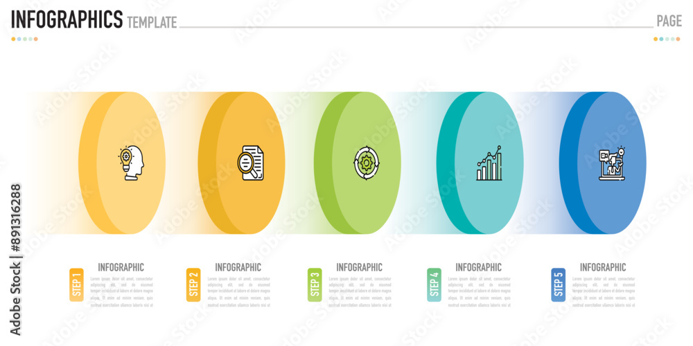 Circular isometric infographic template or element with 5 step, process ...