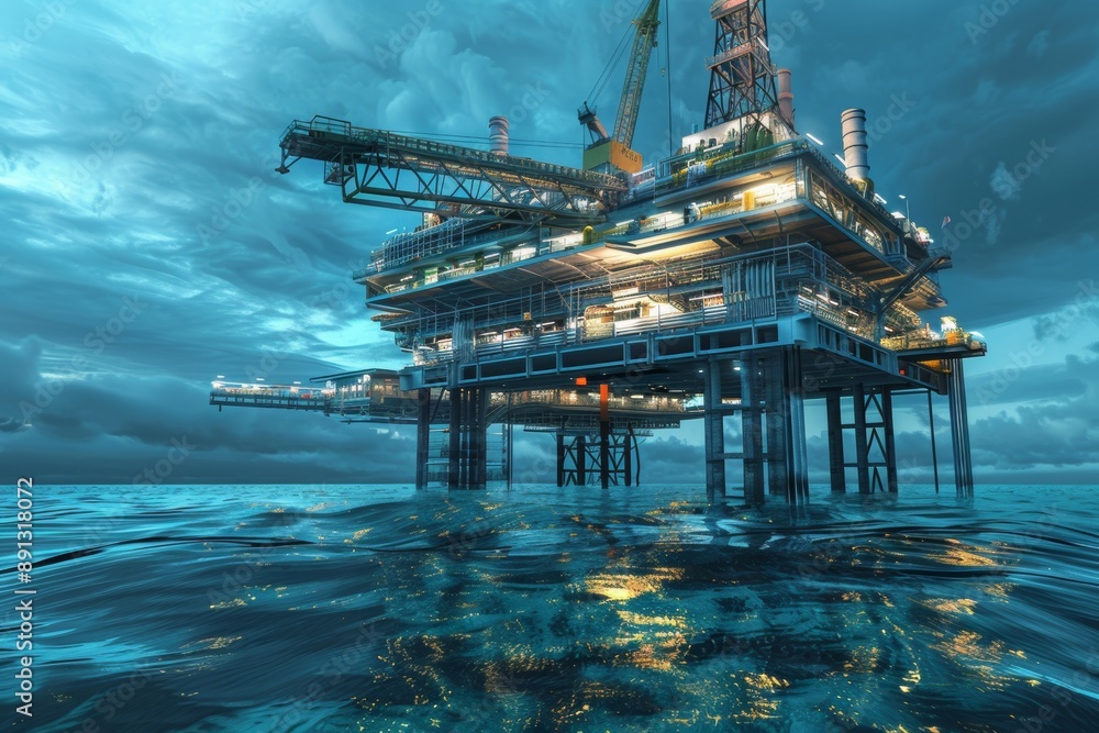 Subsea elegance engineering wonders below the waves on offshore platforms amid vast oceanic ...