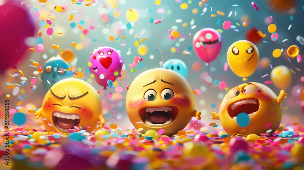 Whimsical World Emoji Day Celebration: Vibrant 3D Illustration of ...