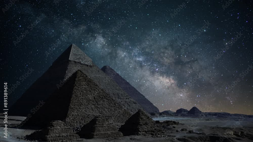 Egypt Great Pyramid of Giza and Milky Way Galaxy in the Night Sky Stock ...