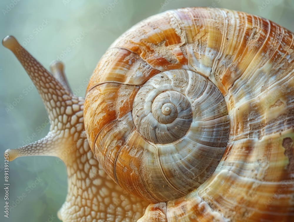 Detailed closeup of the unique spirals on a snail shell, showcasing its ...
