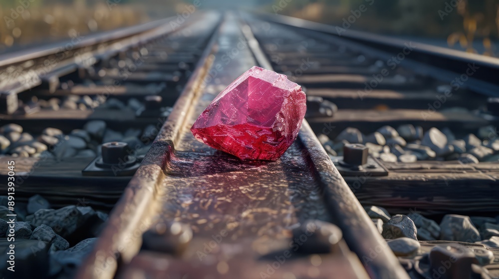 Ruby Stone Placed On A Rail Track Symbolizing The Ruby On Rails Programming Language This