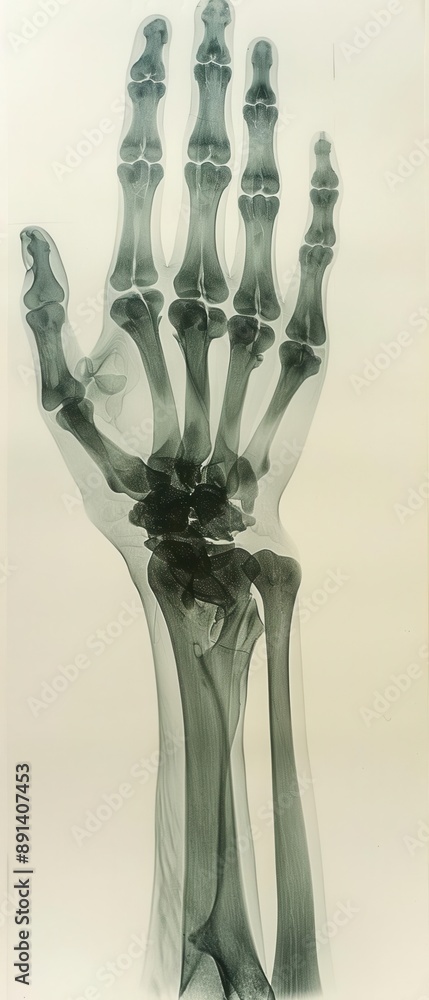 Xray view of a hand, detailed and clear depiction of bone structure ...