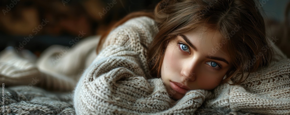 Woman Resting in Pain, Seeking Relief and Comfort, A Depiction of ...