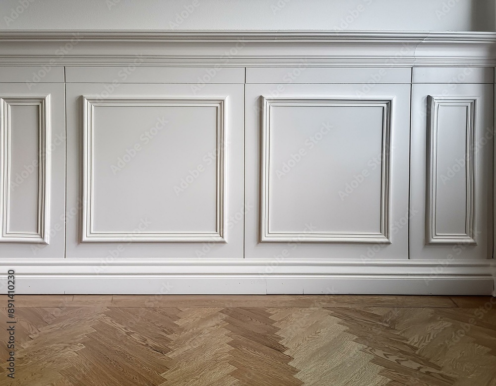 Detail of white wall skirting and trim molding in a room interior ...