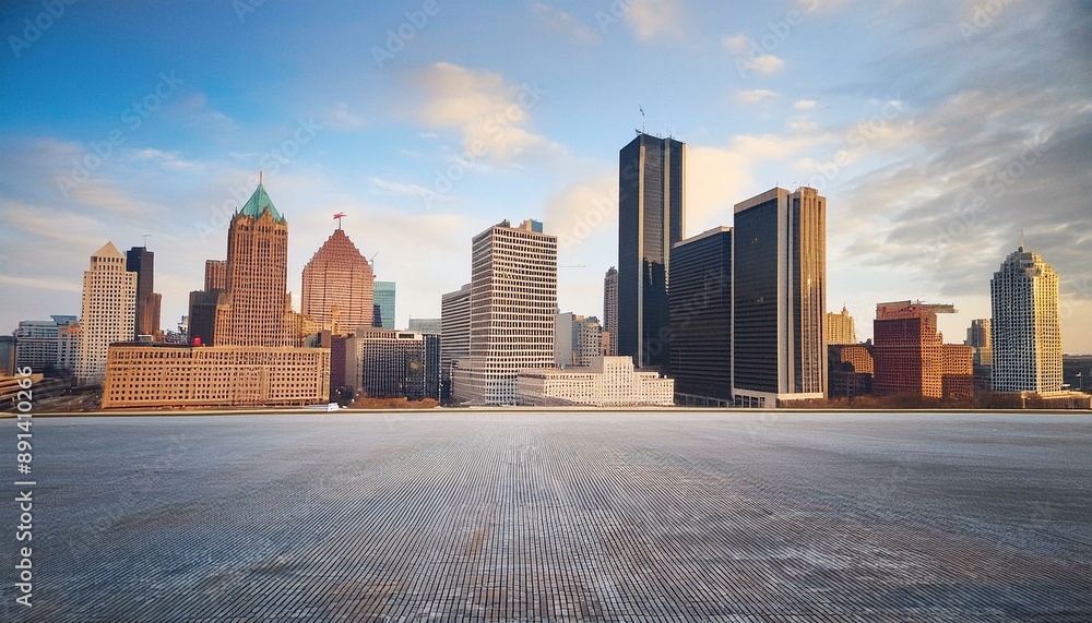 Downtown Detroit skyline with empty streets , Detroit, Michigan, USA ...
