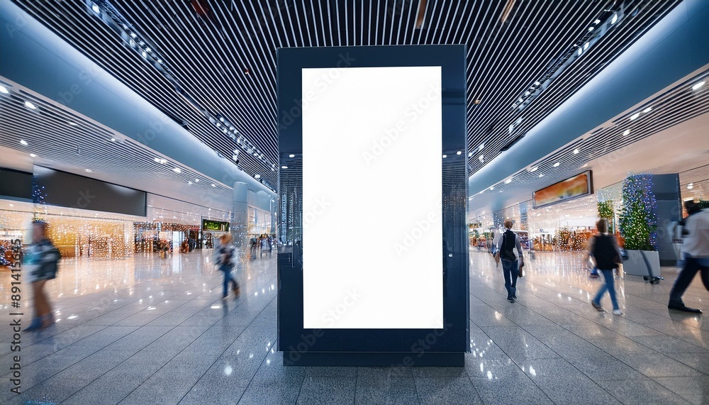 Blank digital signage screen in busy shopping mall, modern, digital ...