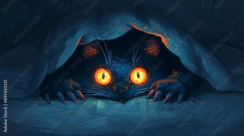 Monster hiding under the bed with glowing eyes and sharp claws ideal ...