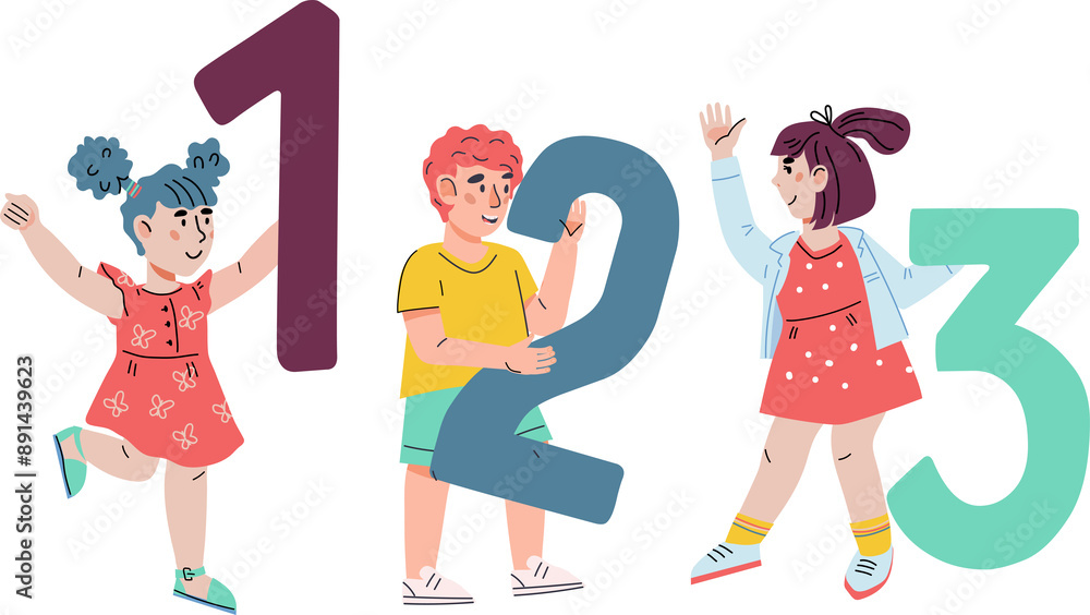Smiling children with numbers in hands. Happy children characters for ...