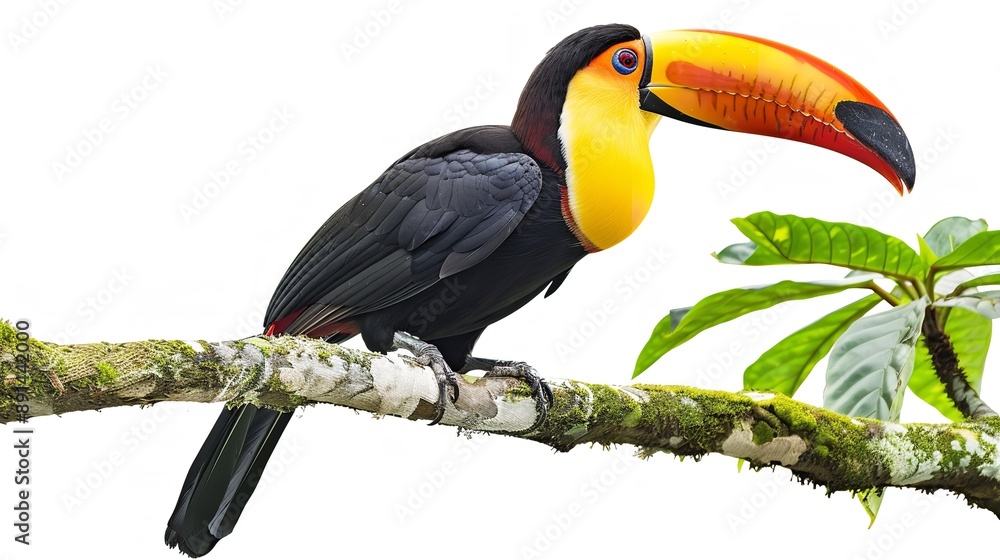 Toco toucan sitting on a branch isolated on a transparent background ...