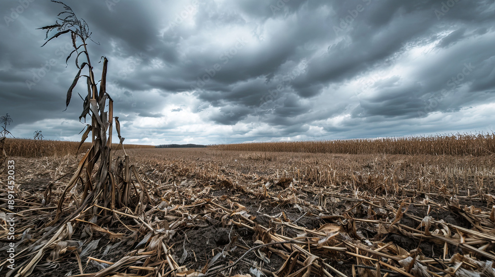Dead Cornfield, Wilted Corn Stalks, Abandoned Agricultural Field, Dried ...