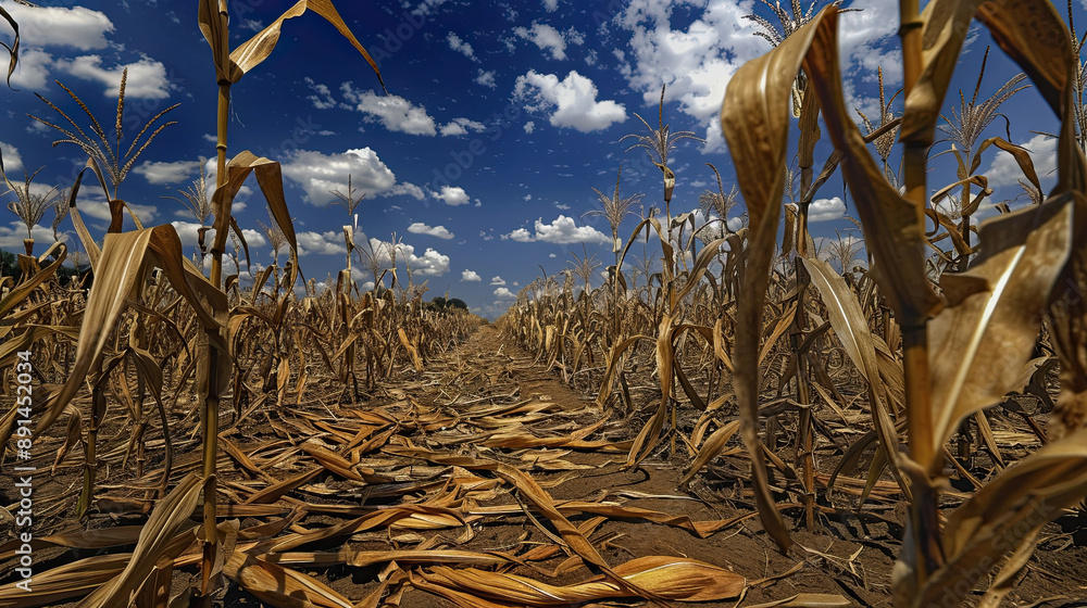 Dead Cornfield, Wilted Corn Stalks, Abandoned Agricultural Field, Dried ...