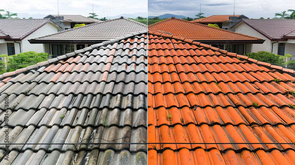 Comparison of Rooftop Before and After Cleaning, Roof Cleaning Results ...