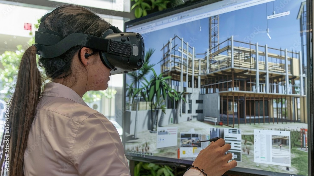 Virtual reality display showing the construction of a sustainable ...