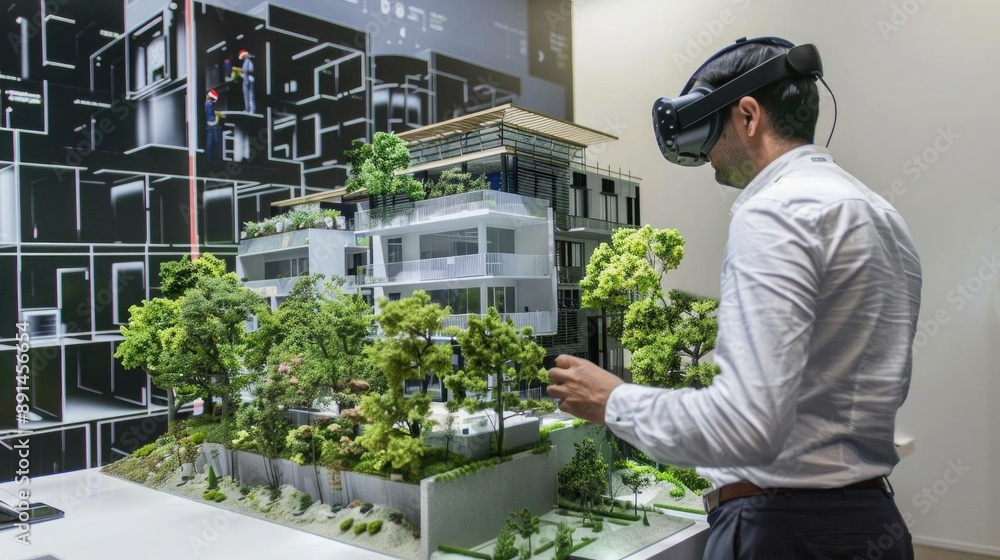 Virtual reality display showing the construction of a sustainable ...