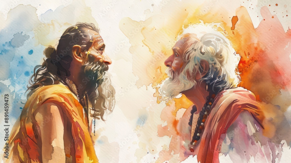Watercolor illustration for guru purnima with a guru and disciple ...