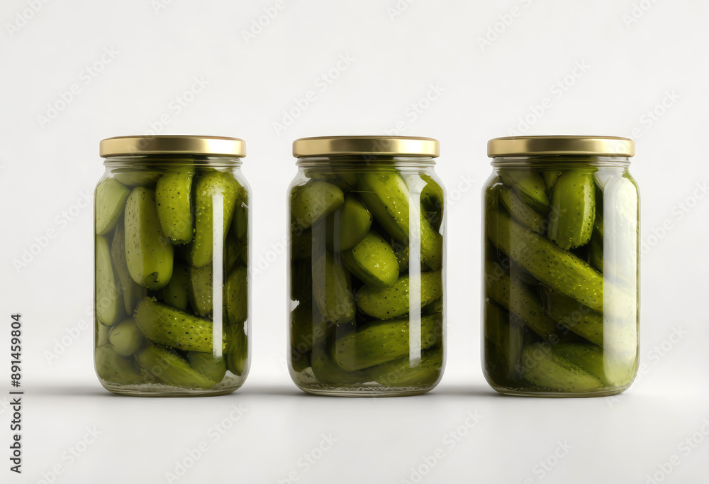 Glass jar of pickled gherkin cucumber pickle with empty, blank label ...