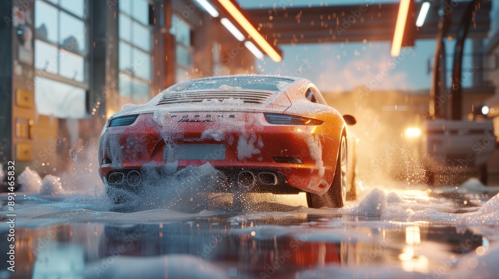 D animator creating a dynamic scene of a gleaming car being cleaned ...