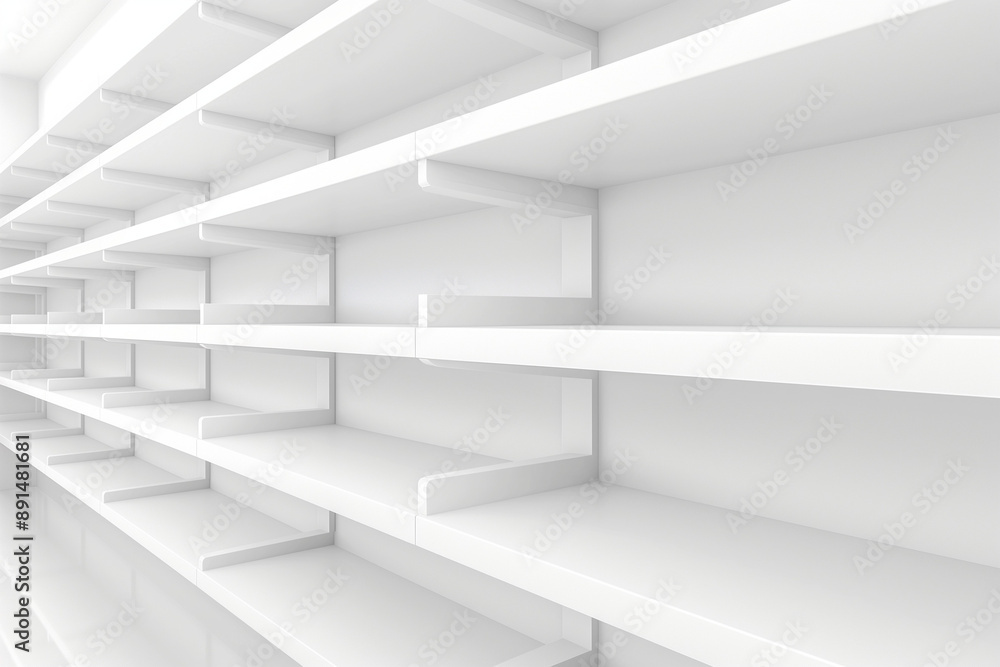 Realistic 3D illustration of a white empty shelf mockup designed with ...