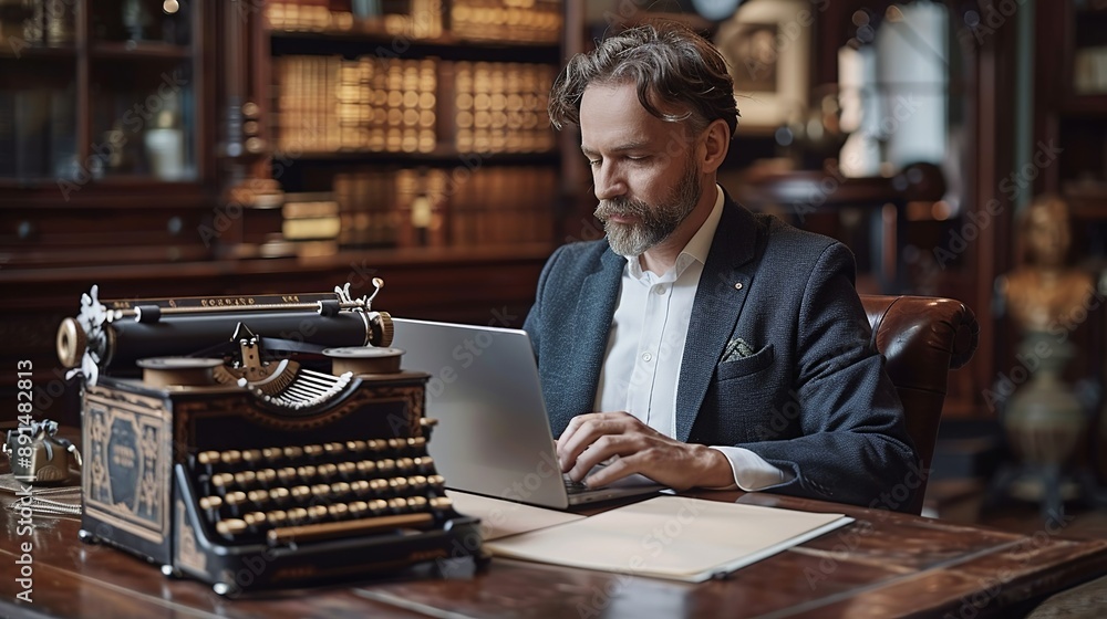 Professional using a modern laptop for a business proposal, with an ...