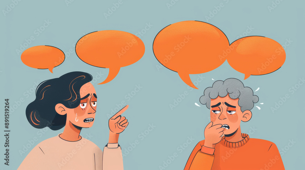 A cartoon illustration of two people in a conversation, one person ...