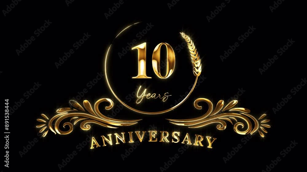 10th Anniversary Celebration. Golden 10 Years Anniversary Animation in ...