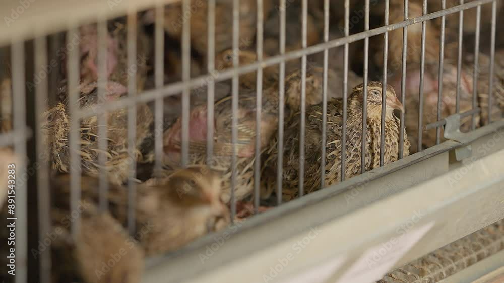 Quail birds growing at the agricultural poultry farm for egg production ...