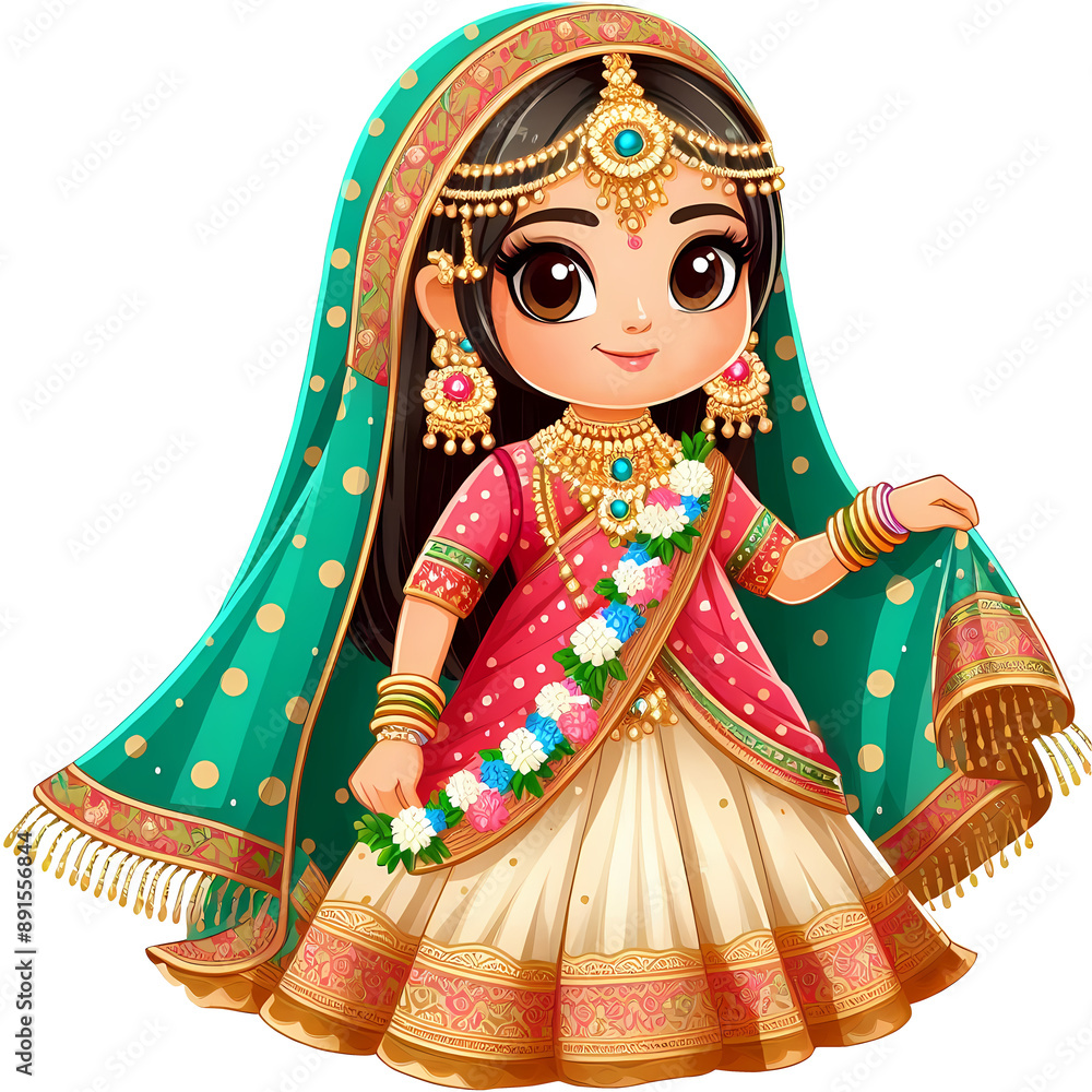 girl in traditional Indian wedding costume, Indian bridal costume 2D ...