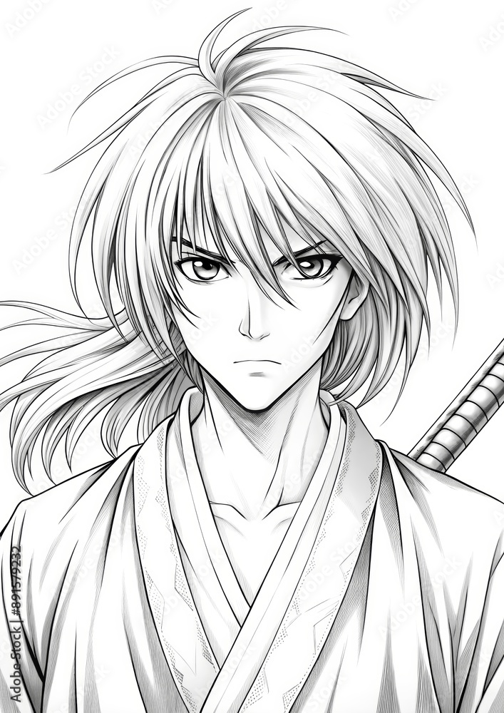 Realistic Manga Character Coloring Page for All Ages Stock Illustration ...