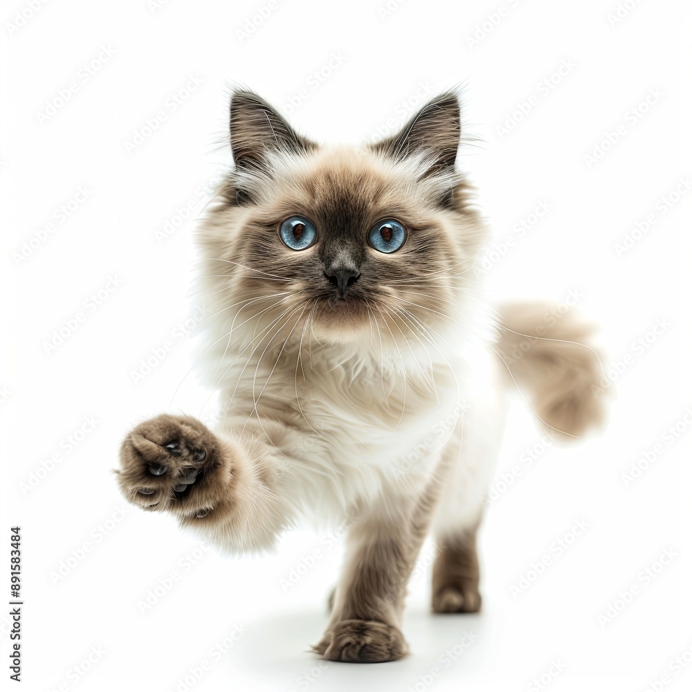 Beautiful adult mink Ragdoll cat, standing facing camera. Looking ...