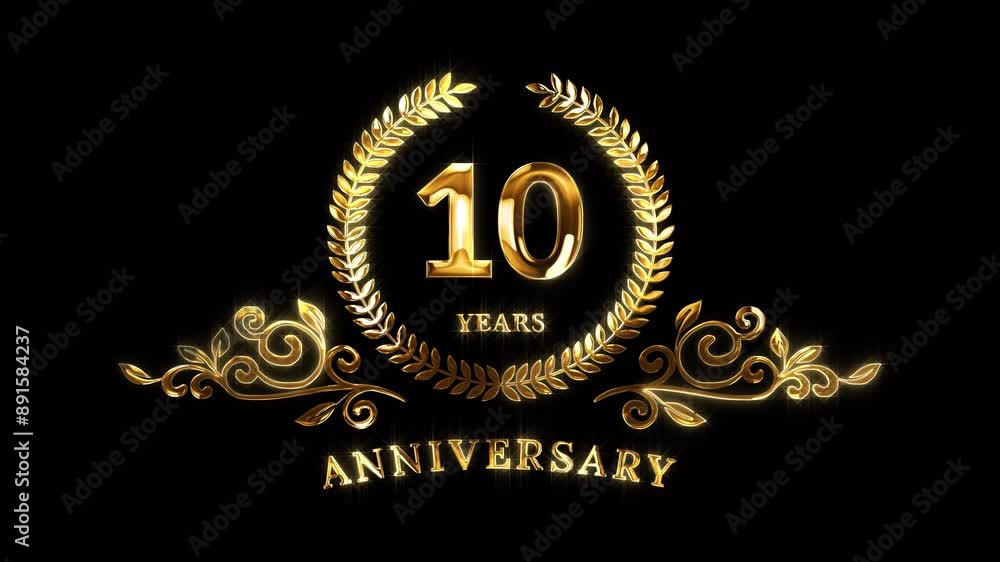 10th Anniversary Celebration. Golden 10 Years Anniversary Animation in ...