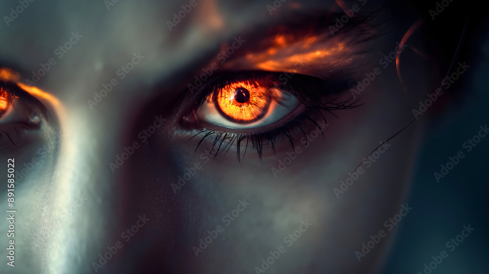 The sinister, malevolent gaze of these demonic eyes, with fiery red ...