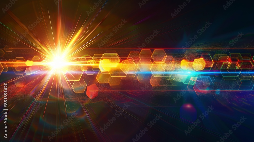 Lens flare effect with light on a black background. Abstract sunburst ...