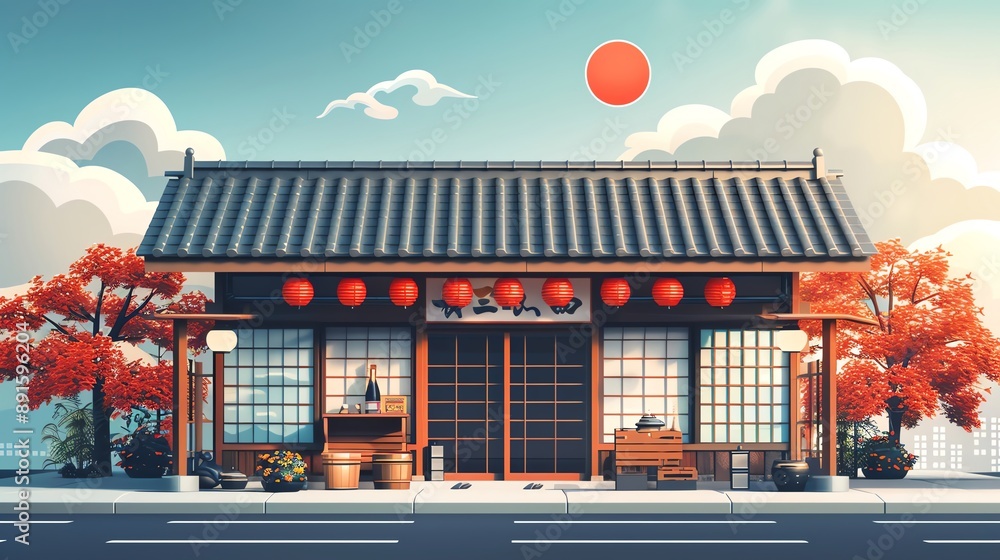 Craft an eye-catching flat design illustration of a Sushi bar ...