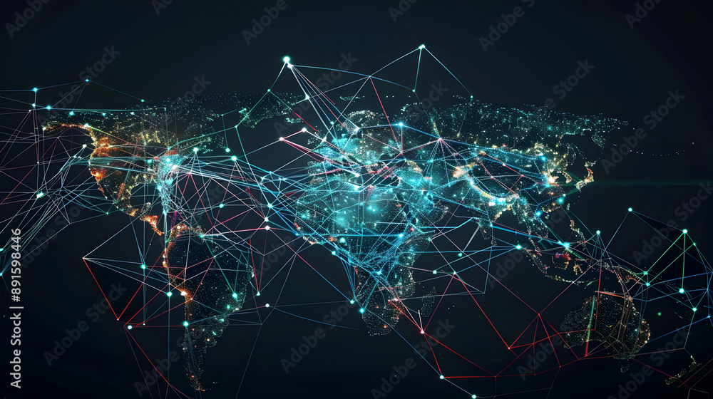 Digital world map planet Earth space global globe sky space 5G wireless ...