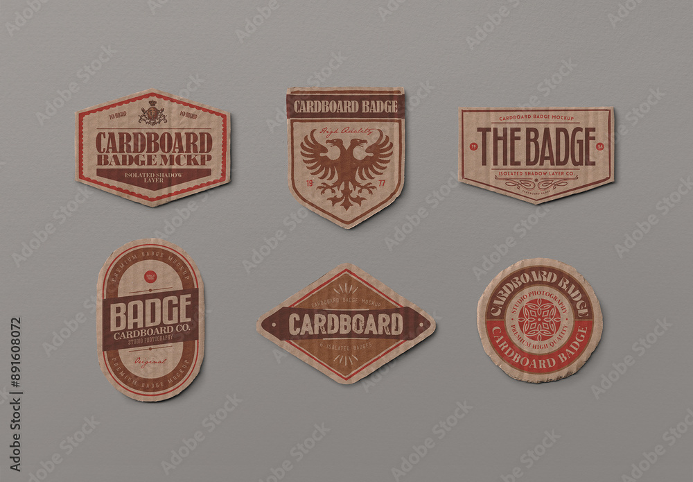 Cardboard Badge Mockup Set Stock Template | Adobe Stock