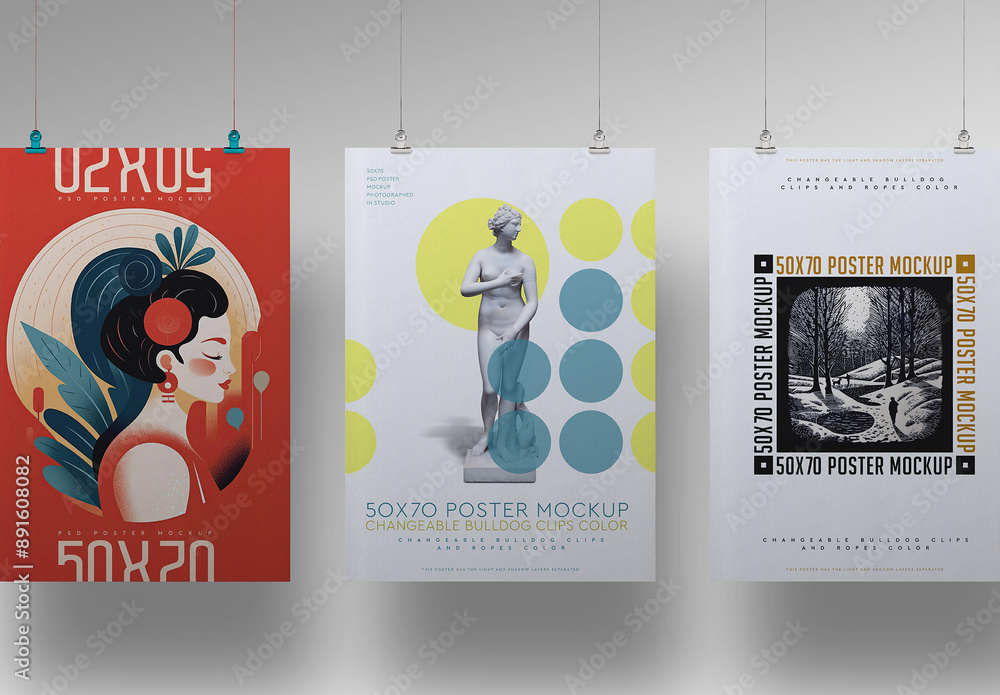 Hanging Poster Mockup - 50x70 Stock Template | Adobe Stock