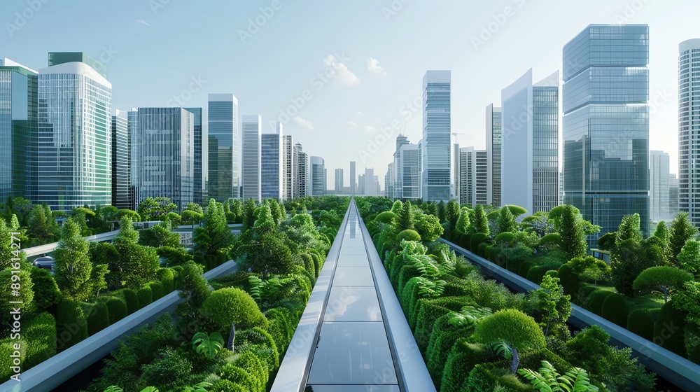 Urban ecosystem with green infrastructure combating climate change and ...
