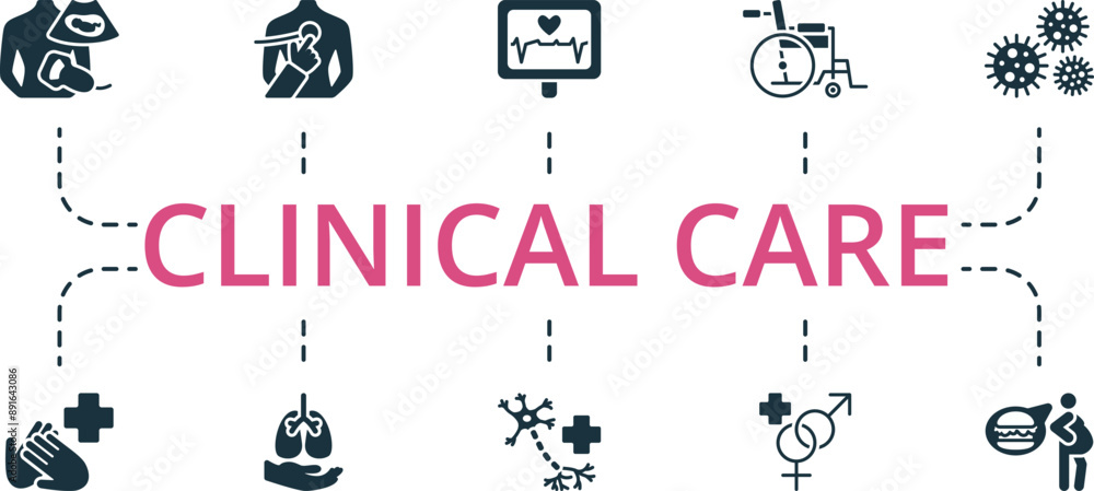 Clinical Care icon set. Monochrome simple Clinical Care icon collection ...