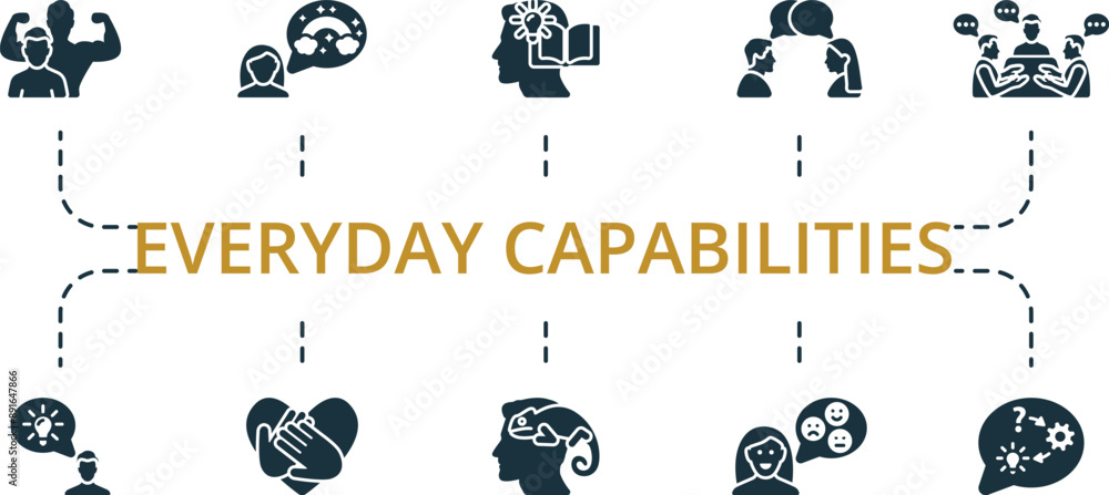 Everyday Capabilities icon set. Monochrome simple Everyday Capabilities icon collection ...