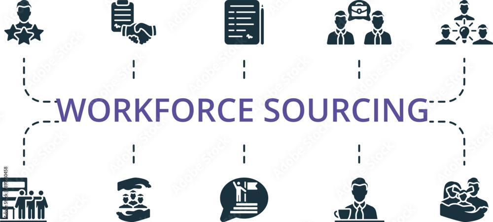 Workforce Sourcing icon set. Monochrome simple Workforce Sourcing icon ...