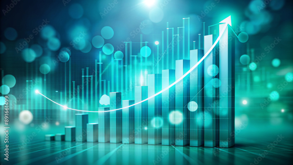 Series Of Rising Bars Form A 3d Bar Chart With A Smooth Line Chart Overlay To Indicate Uptrends